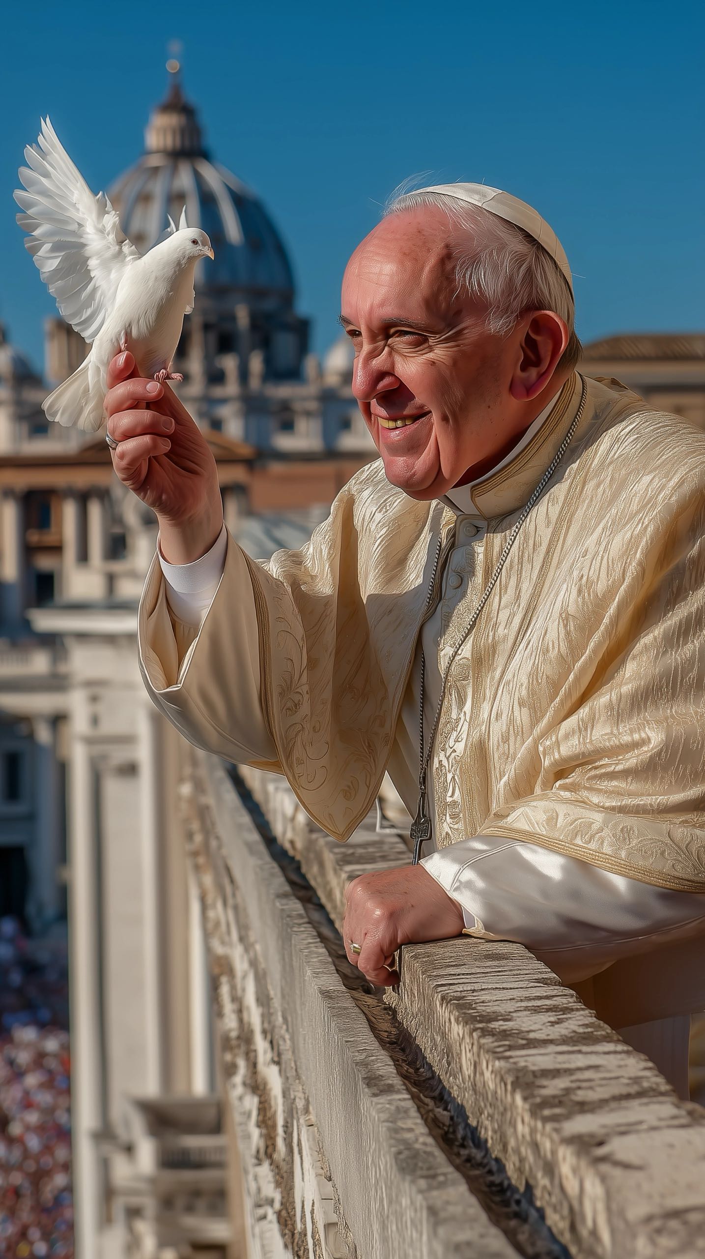 The Pope has a white dove bird take off and fly aw... | AnimateImage.AI ...