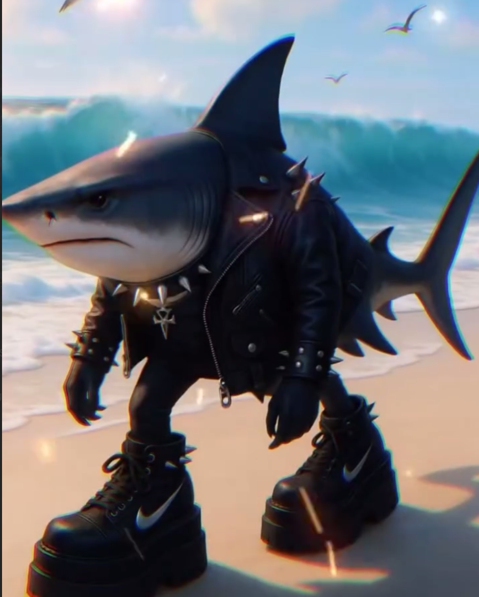 Goth shark and goth crocodile play the guitars on ... | AnimateImage.AI ...